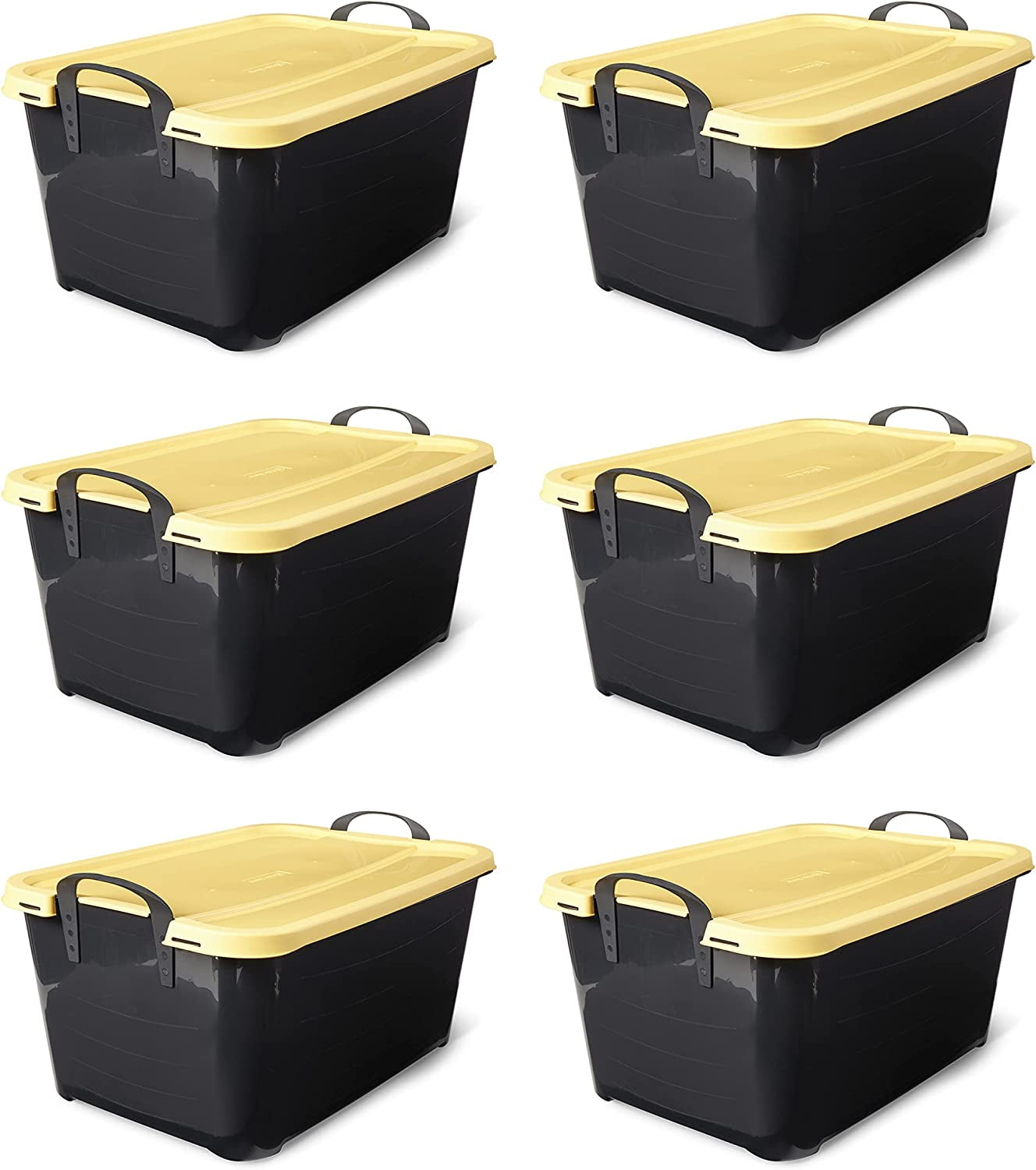 55 Qt Plastic Stackable Storage Unit Bin with Lid, 6 Pack, Black/Yellow ...