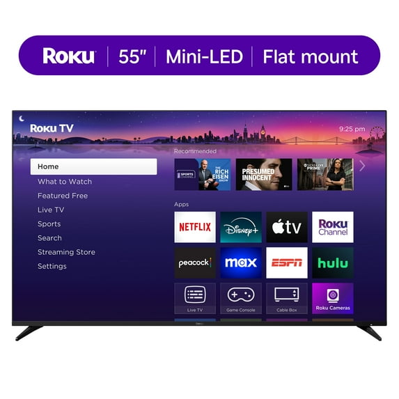 Roku Smart TV 2025 – 55-Inch Pro Series, 4K QLED Mini-LED – Roku TV with Backlit Voice Remote ...