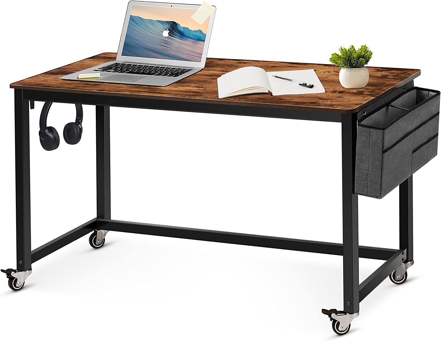 55" Rolling Computer Desk with 4 Smooth Wheels, Simple Style Mobile ...
