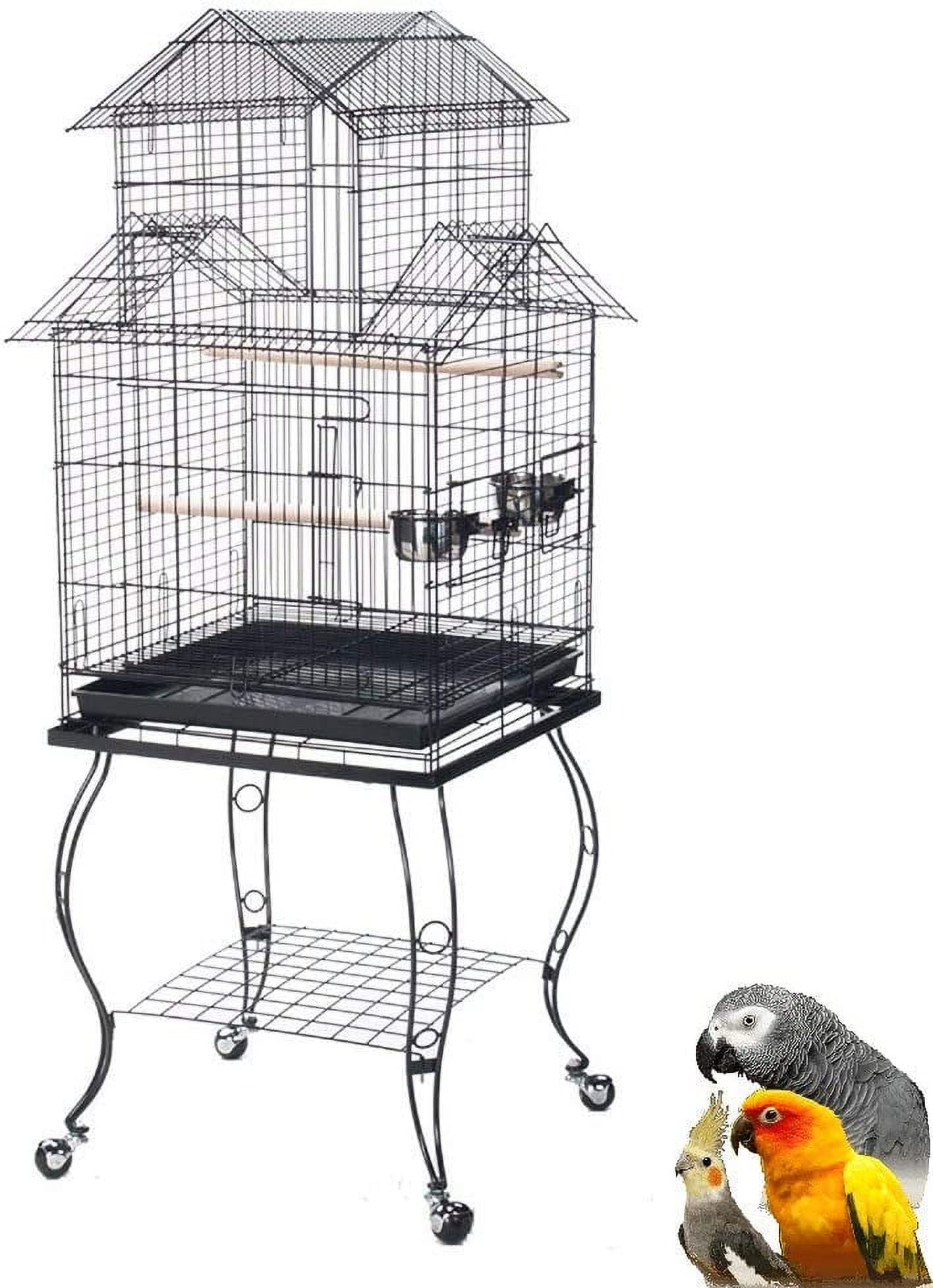 55" Rolling Standing Triple Roof Top Medium Bird Cage for Mid-Sized ...