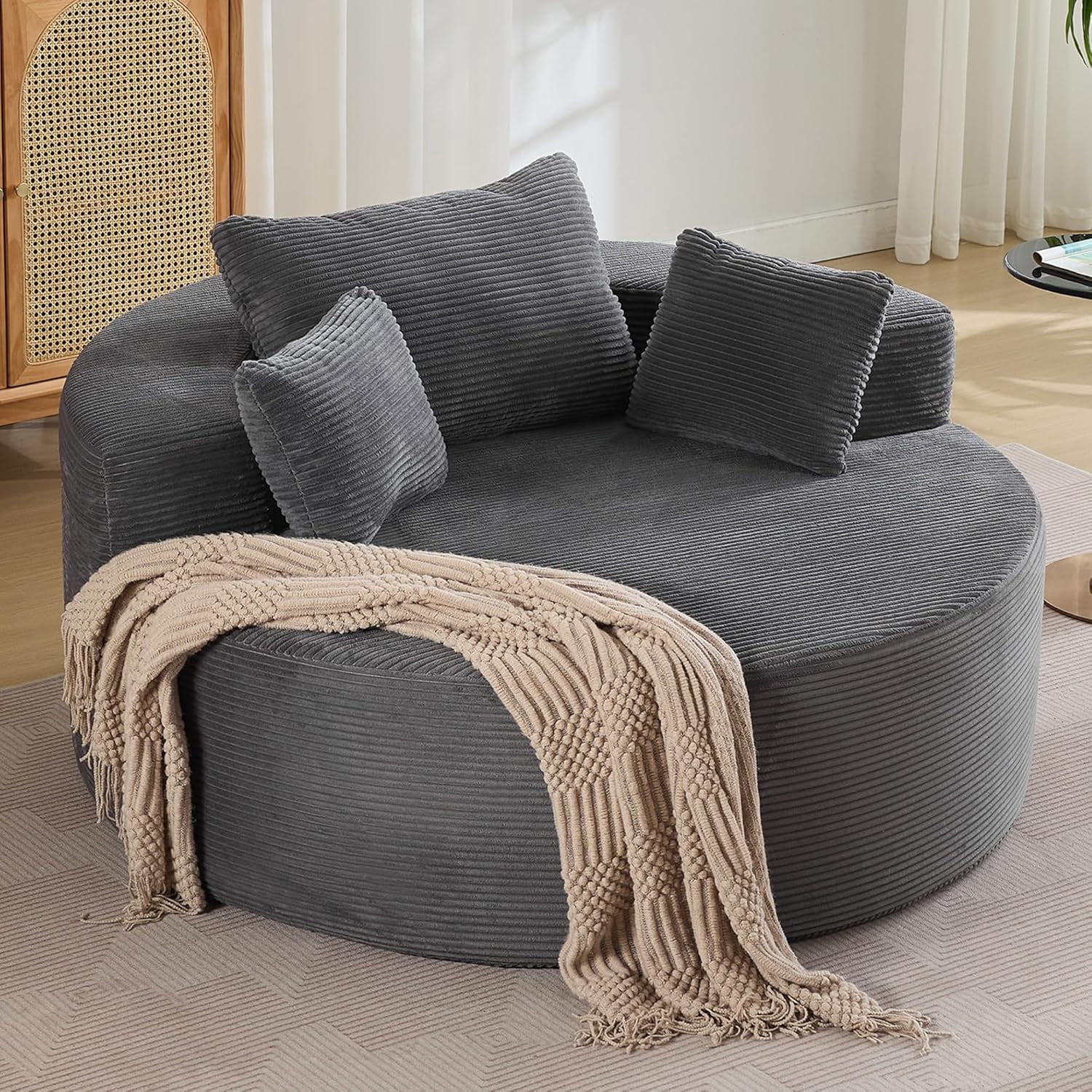 55'' Round Oversized Chaise Lounge Indoor Chair, No Assembly Corduroy ...