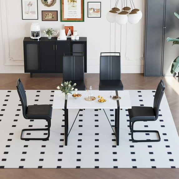 55" Rural Industrial Rectangular White MDF Dining Table Set with 4 PU ...