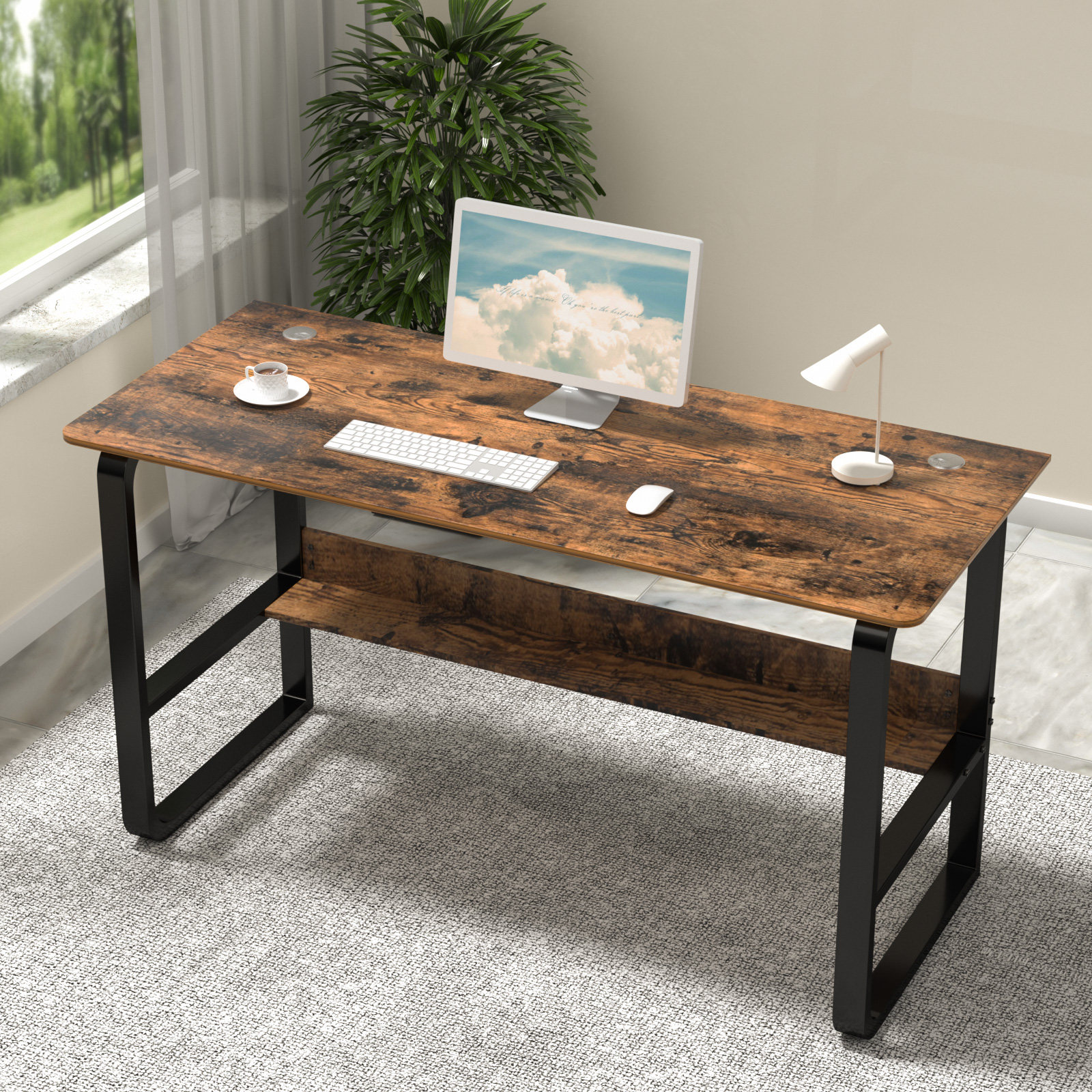 Bradley 2-Piece Cubicle Section Desk with Keyboard Shelf in Rustic ...