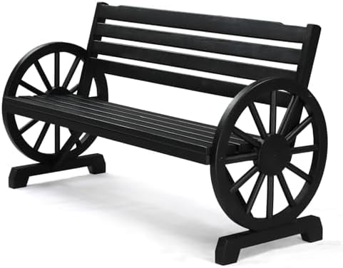 55" Rustic Wooden Wheel Bench Outdoor Bench, 2-Person Patio Bench Wagon ...
