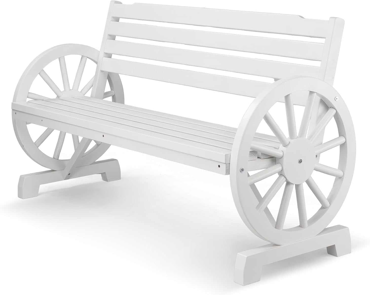 55" Rustic Wooden Wheel Bench Outdoor Bench, 2-Person Patio Bench Wagon ...