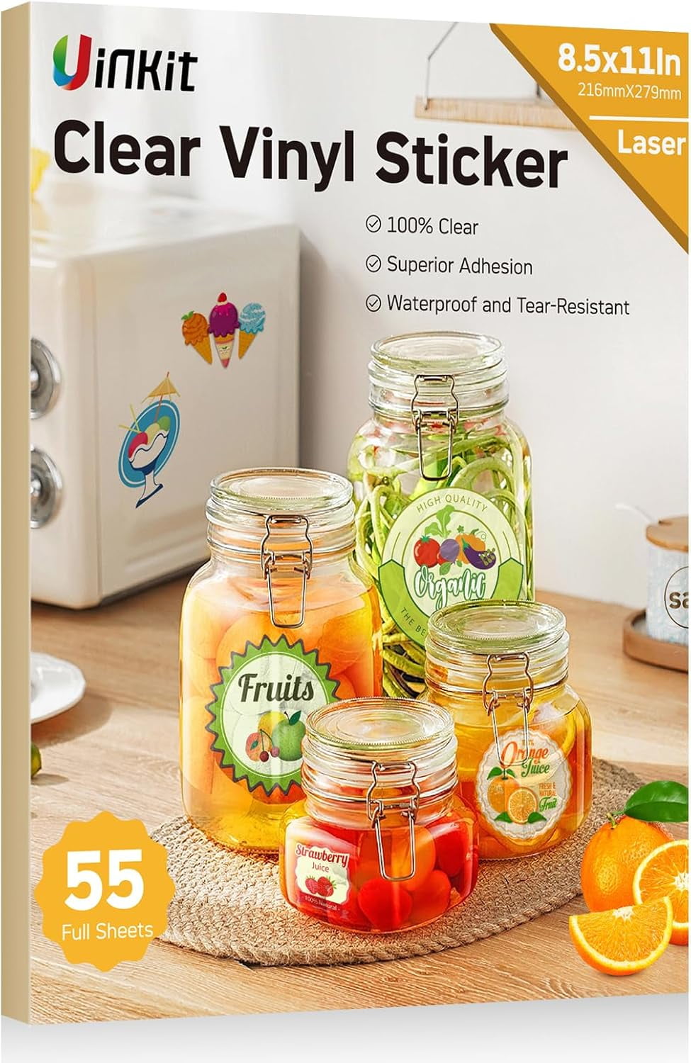 55 Sheets Printable Clear Sticker Waterproof Transparency Vinyl Only ...