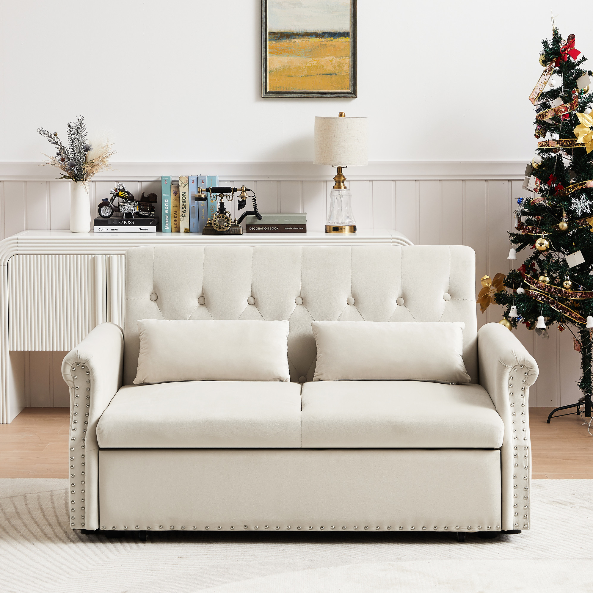 55'' Shiny Velvet Convertible Sleeper . Adjustable , 2 Lumbar Pillows ...