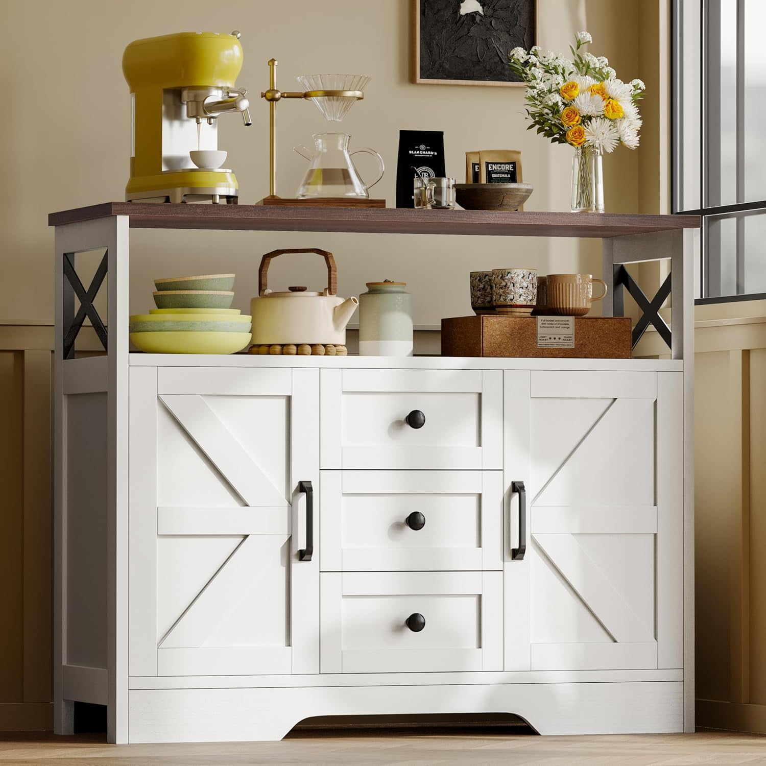 55" Sideboard Buffet Cabinet with Storage, Large Kitchen Storage ...