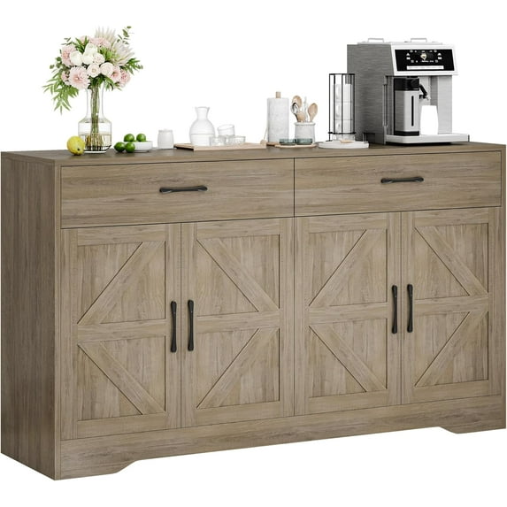 55" Sideboard Buffet Cabinet with Storage, Large Kitchen Storage Sideboard with Drawers & Doors ...