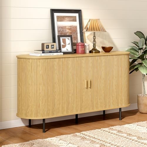 55" Sideboard Buffet Cabinet with Storage, Sliding Door & Adjustable ...