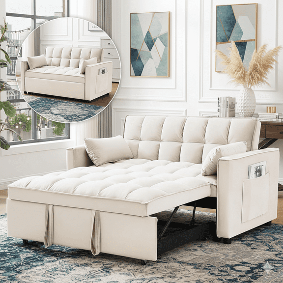 3-in-1 Pull Out Couch Bed, Reclining Velvet Sofa Bed with Adjustable ...