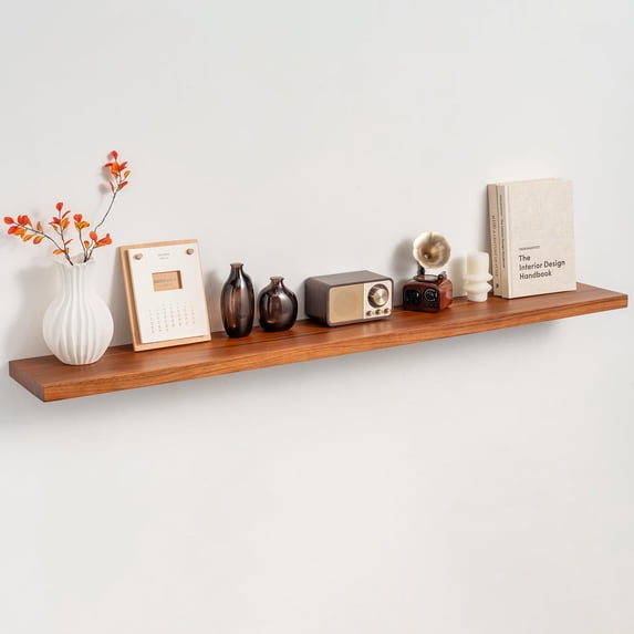 55" Solid Teak Floating Wall Sh- Large Wood Long Shelving For Decor And ...