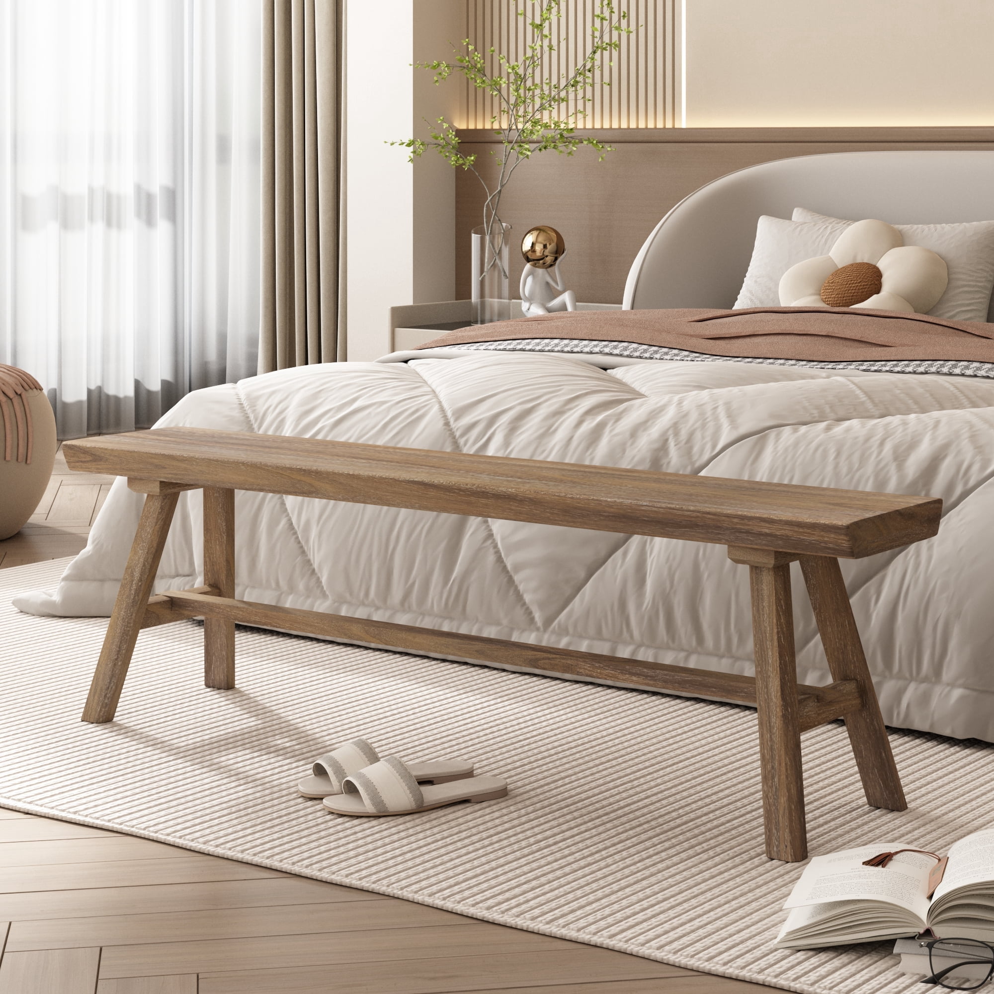 55" Solid Wood Bench, Rustic Farmhouse Wood, Narrow Seating Bench for ...
