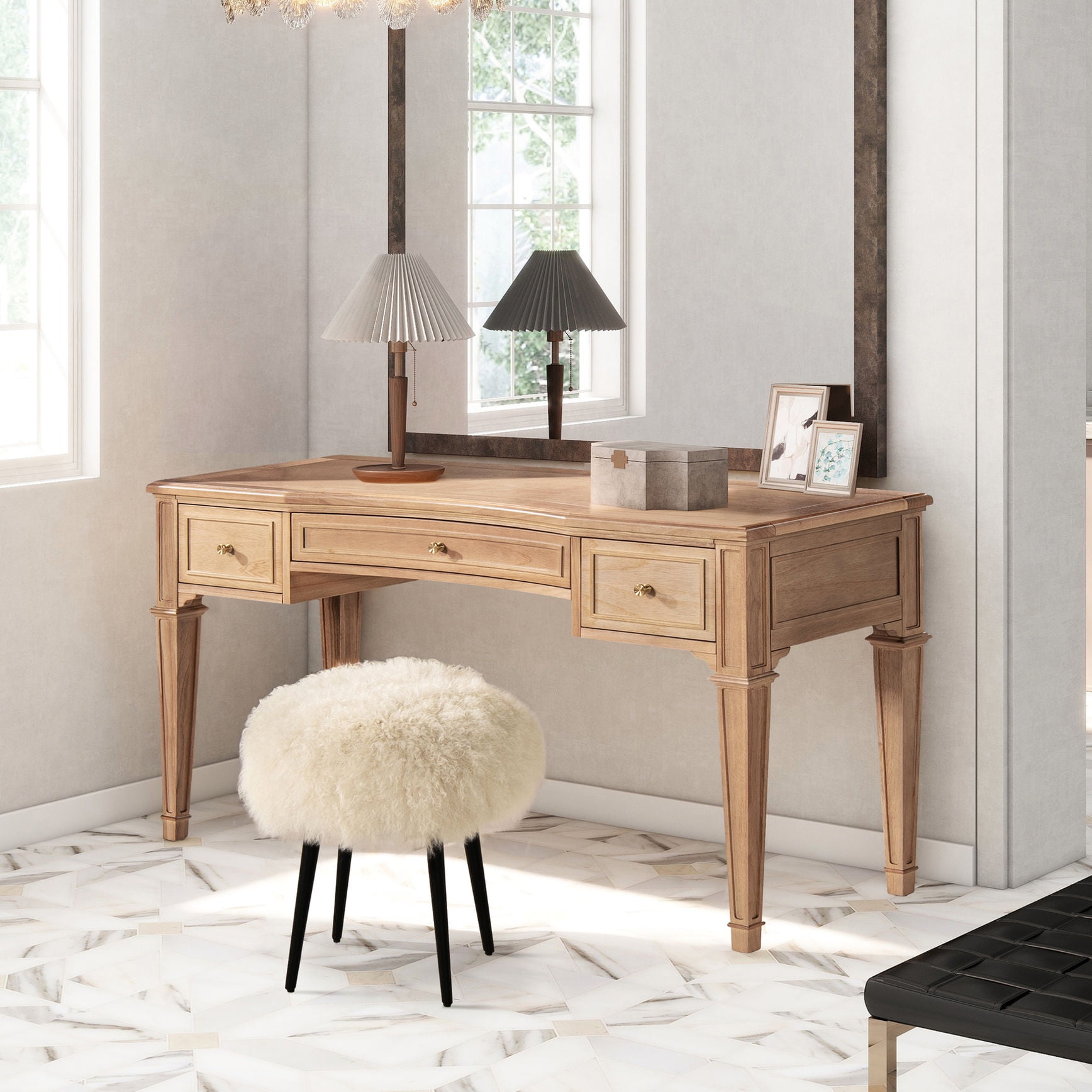 55" Solid Wood and MDF Home Office Desk - Ample Storage for Work Items ...