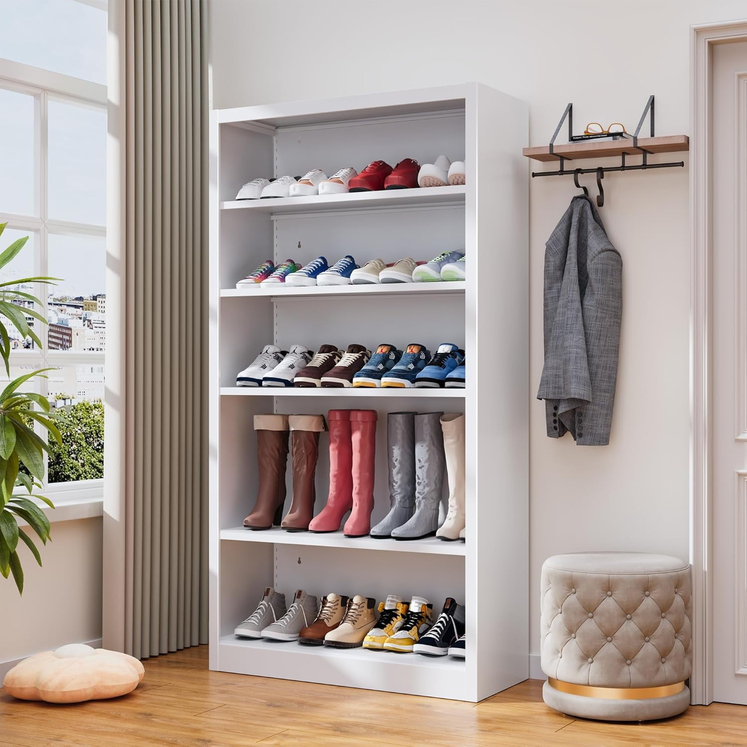 55" Steel Open Shelf Shoe Rack – Adjustable 5-Tier Shoe Rack Organizer ...
