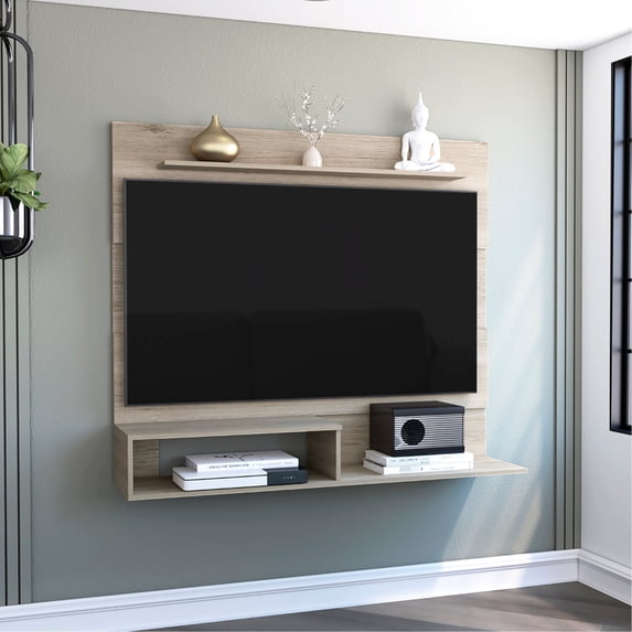 55" TV Floating Entertainment Unit, Light Pine | Modern Look with ...