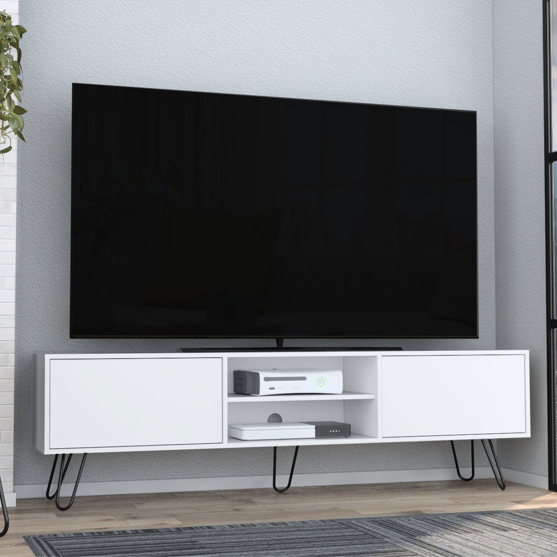 55" TV - Sized Top, Central Open Shelving | Primary Living Zone, White ...