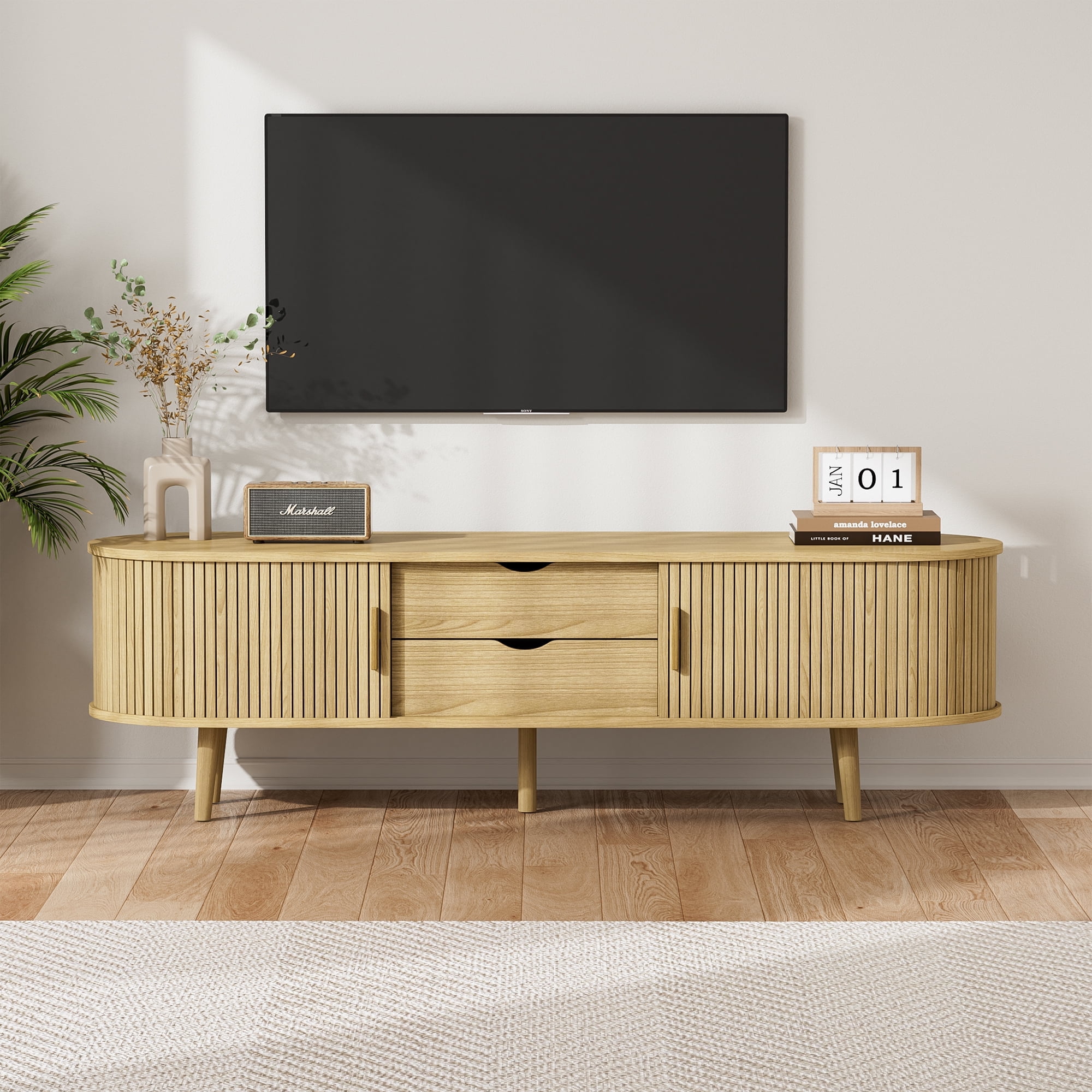 55" TV Stand with Drawer and Shelves fit 45"- 60" TVs. Farmhouse Modern ...