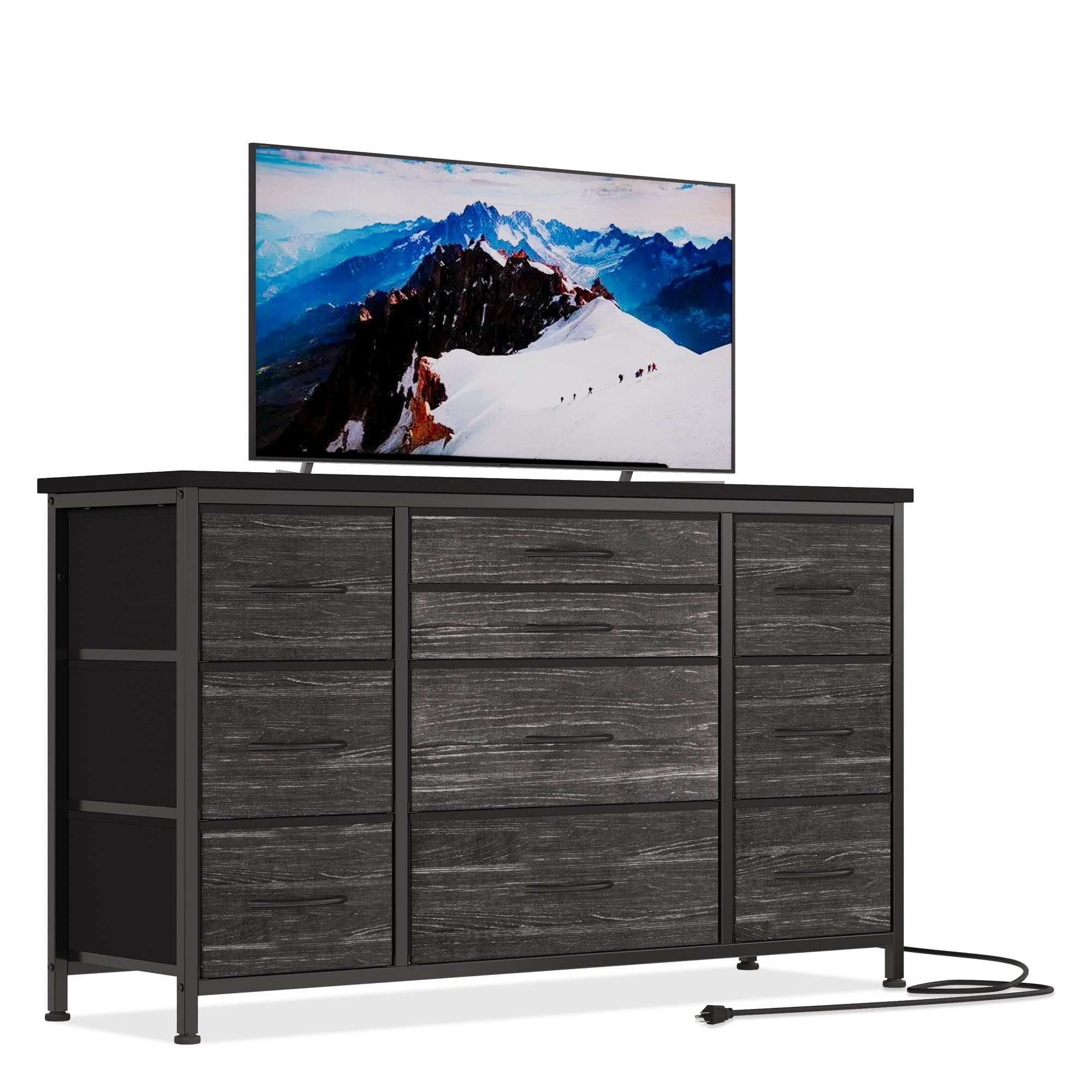 55" TV Stand with 10 Fabric Drawers & Charging Station, Premium Storage ...