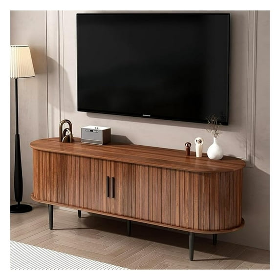 55" TV Stand with Power Outlet, Sliding Doors, -Century Modern ...