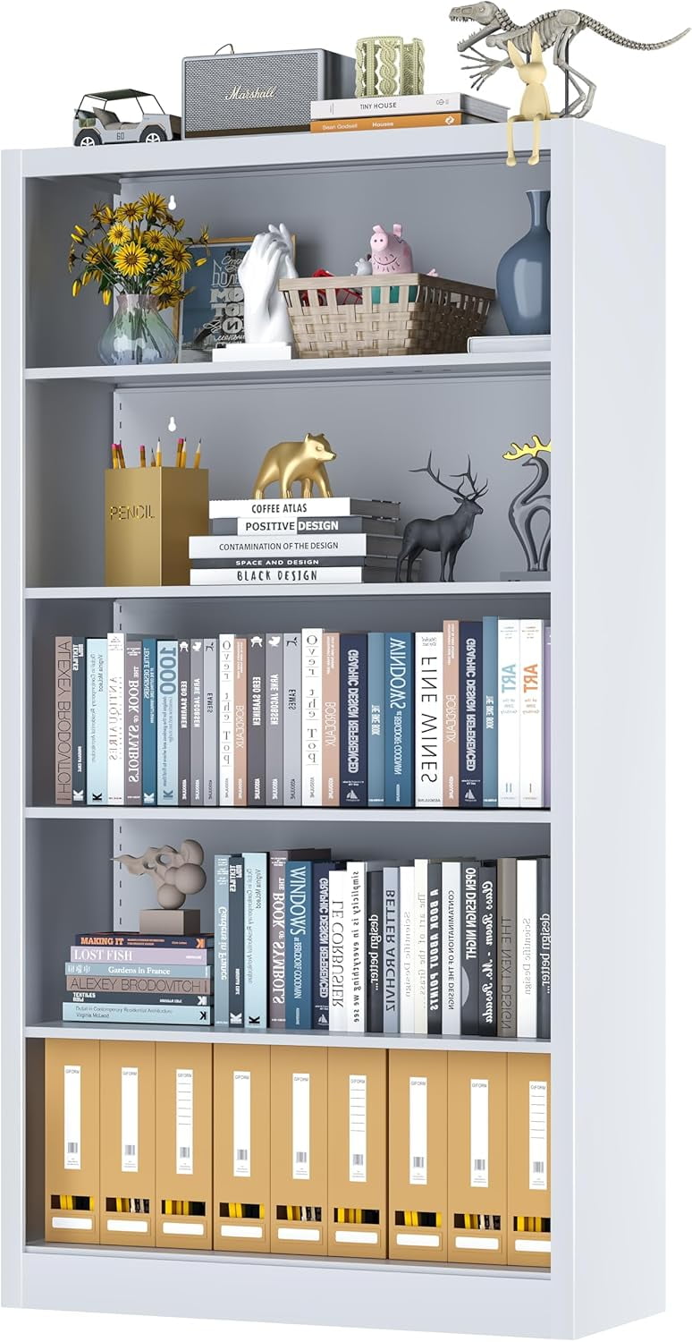 55" Tall Metal Bookshelf - 5-Tier Heavy Duty Bookcase with Adjustable ...