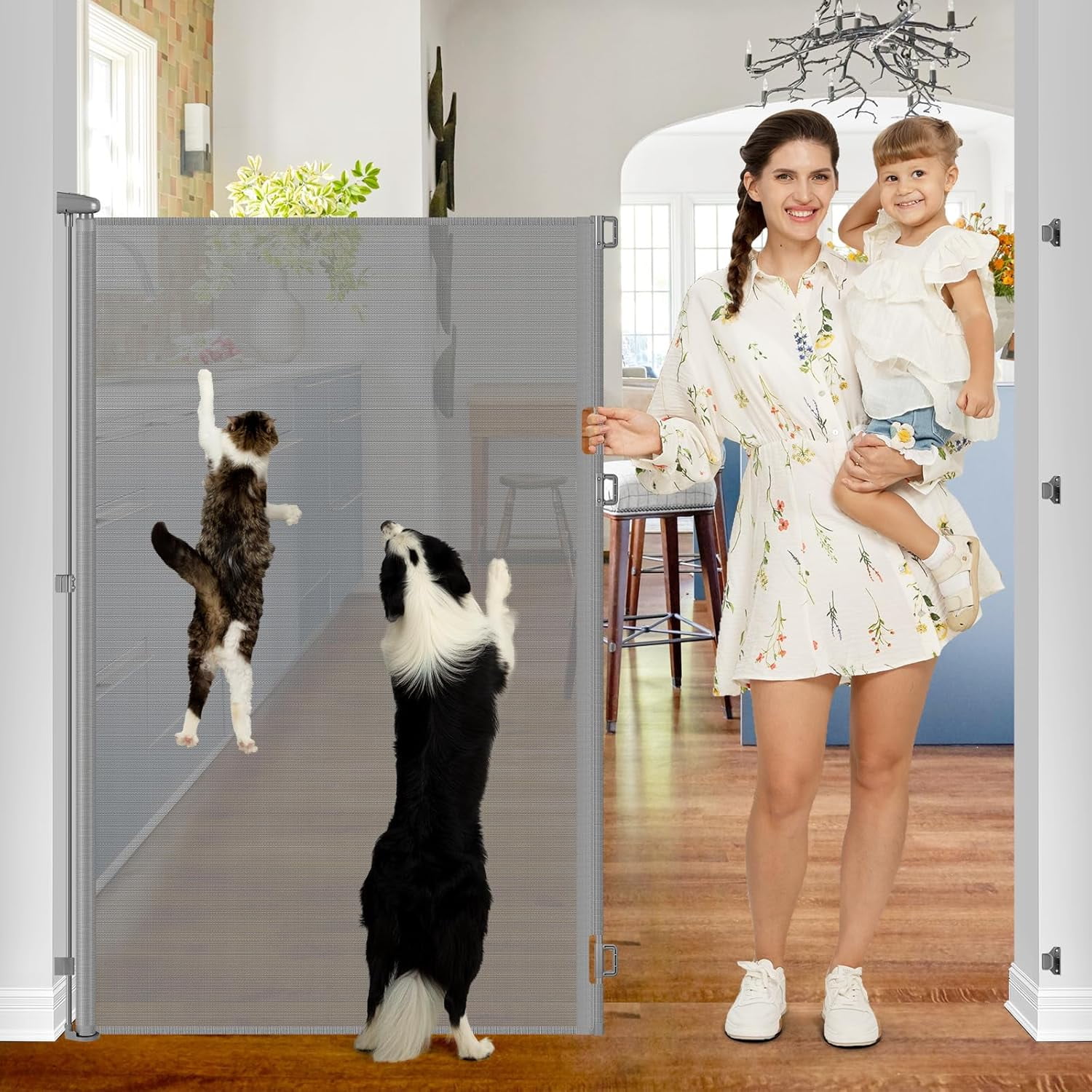55" Tall Retractable Baby Gates Extra Tall Cat Gate for Doorway ...