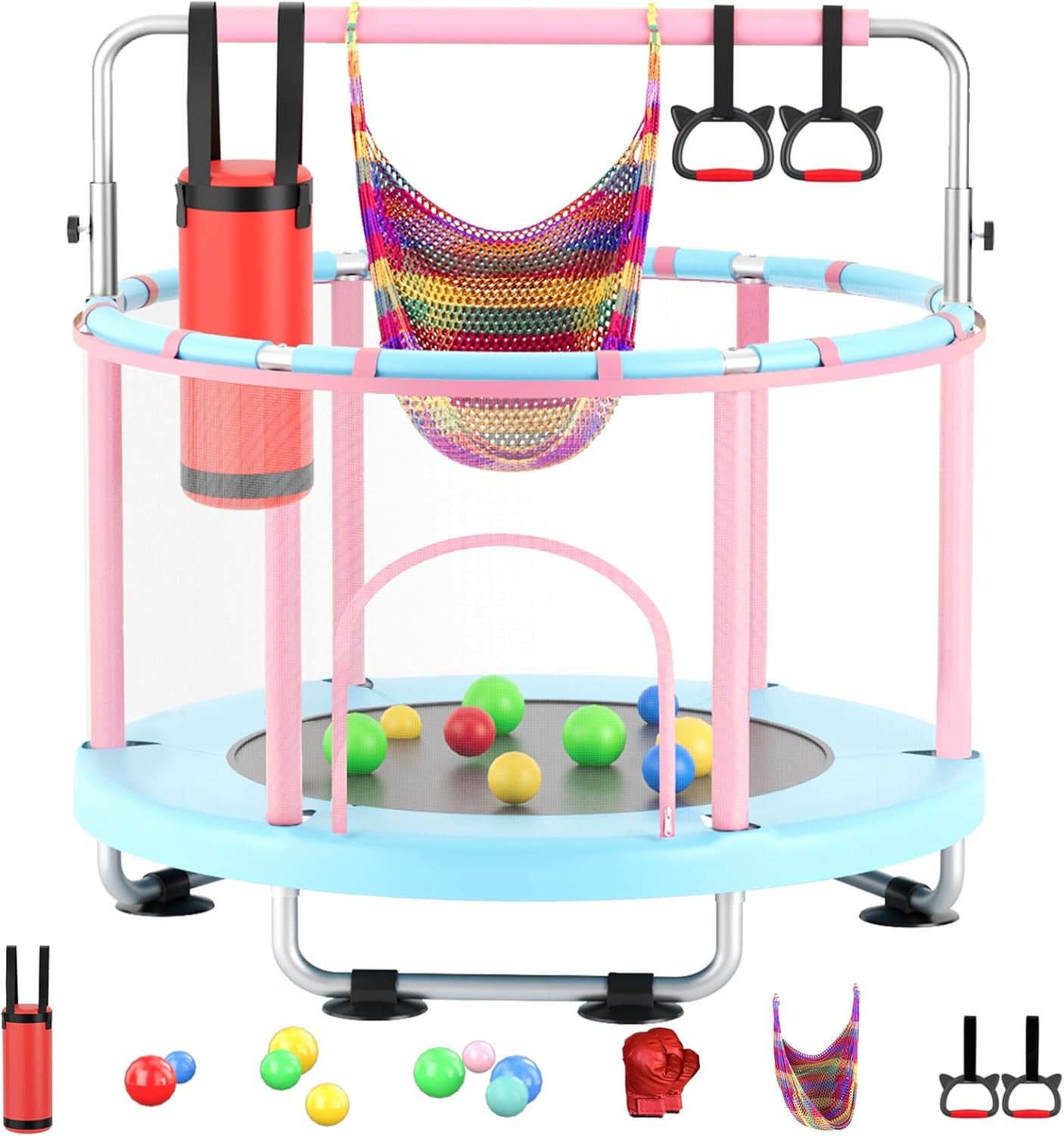 55" Toddler Mini Trampoline for Kids, Indoor Outdoor Toys with Swing ...