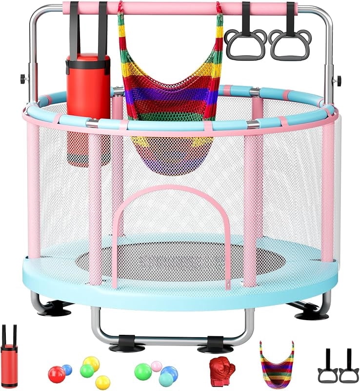 55" Toddler Mini Trampoline for Kids, Indoor Outdoor Toys with Swing ...