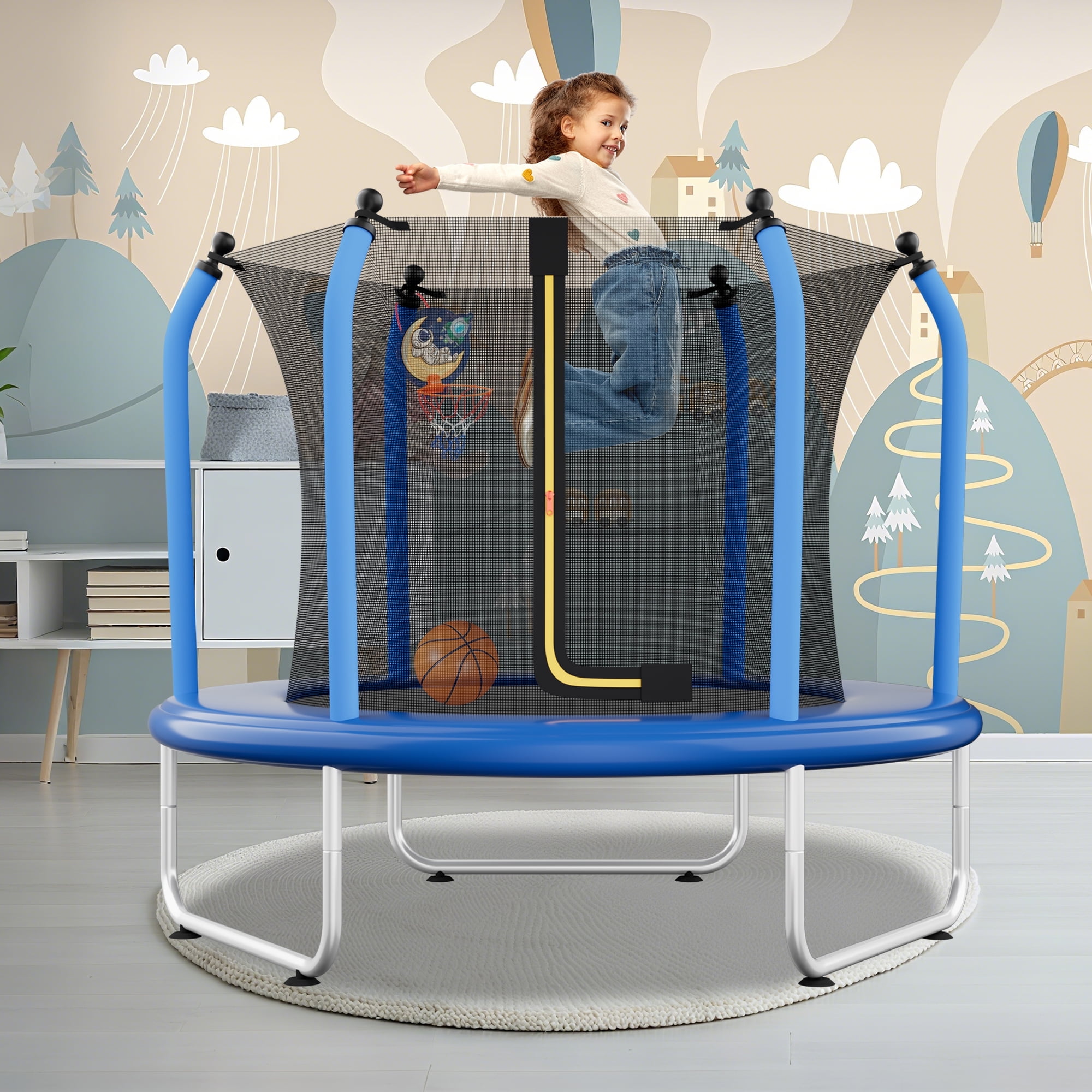 55” Toddler Trampoline Indoor & Outdoor Playset, 4.6FT Kids Trampoline ...