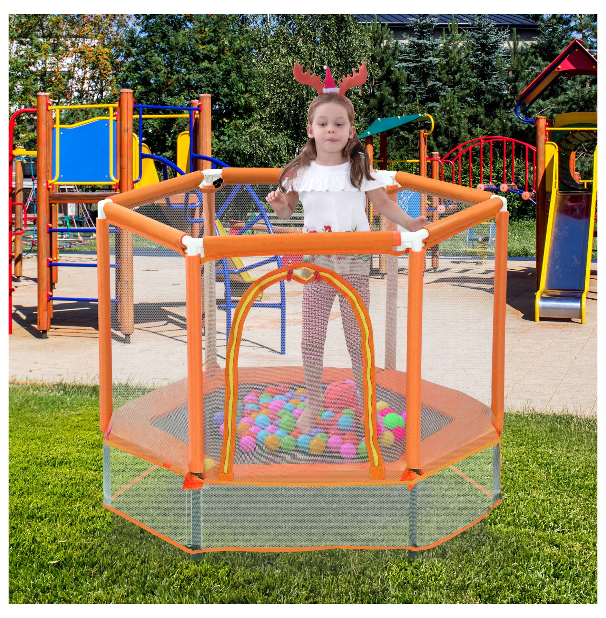 55'' Toddlers Trampoline with Safety Enclosure Net and , Indoor Outdoor ...