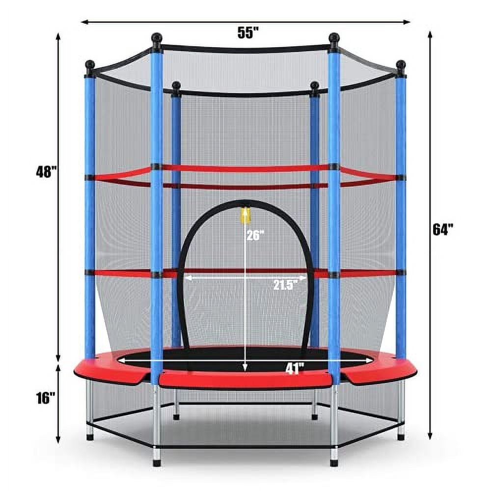55" Trampoline for Kids, Children Trampoline w/Safety Enclosure Net ...