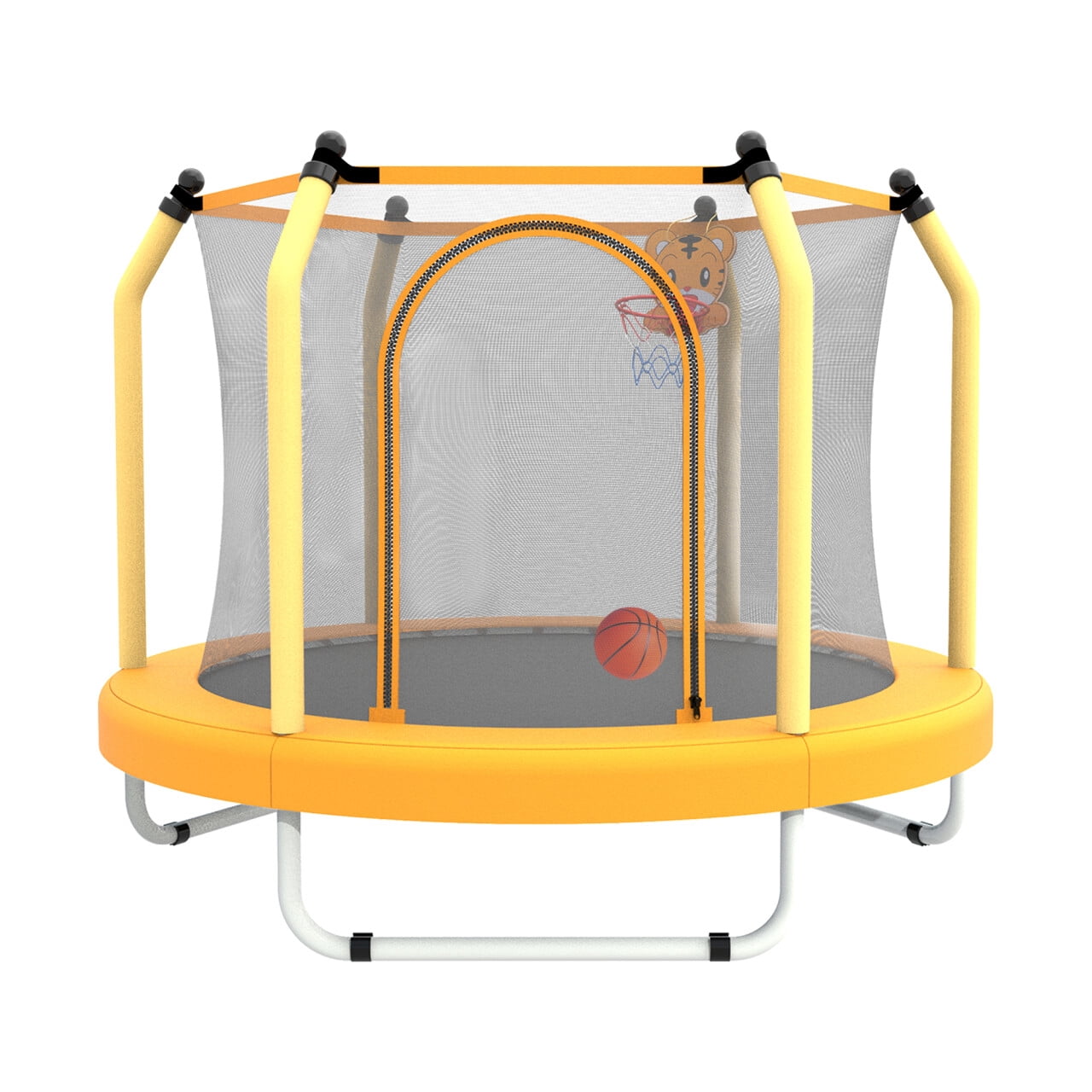 55" Trampoline for Kids, Yellow Trampoline with Net, Indoor & Outdoor ...