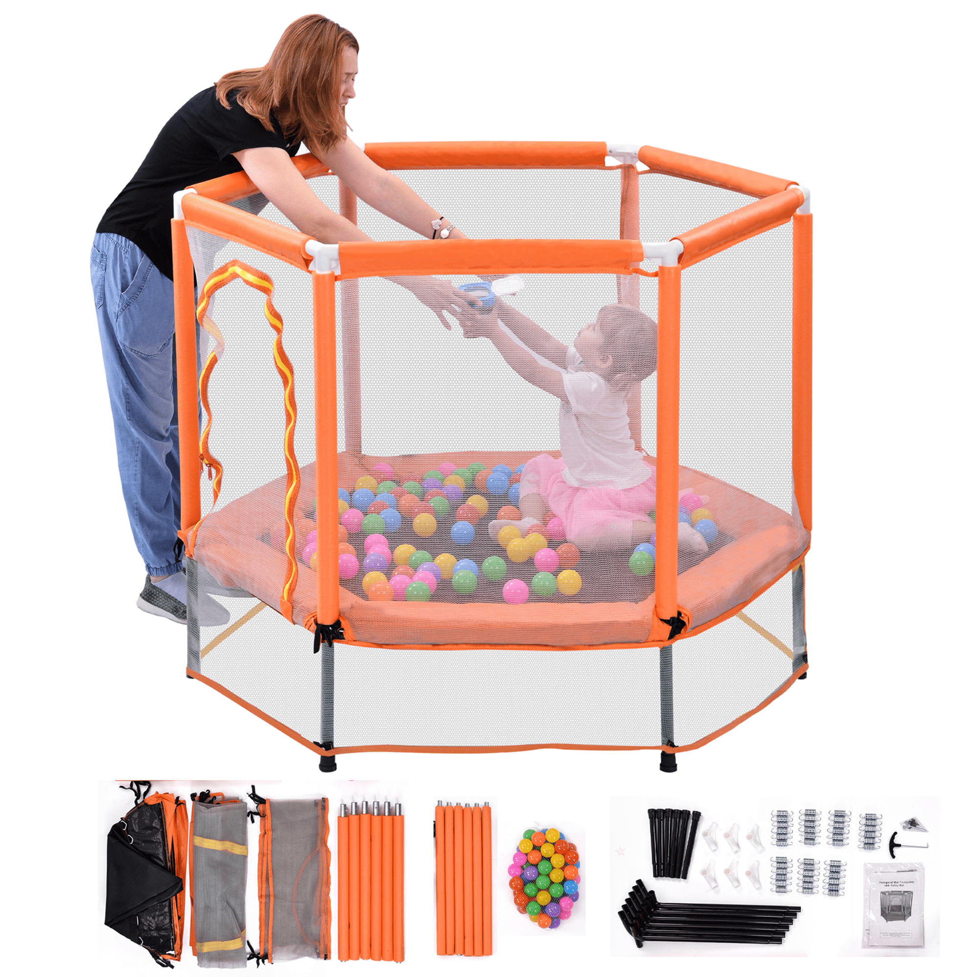 55" Trampoline for Kids, Toddler Trampoline with Safety Enclosure Net ...
