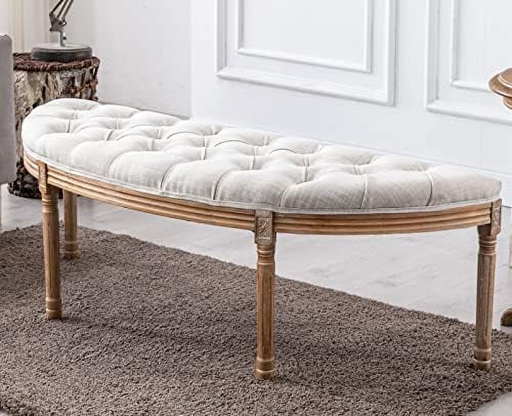 55" Upholstered Bench Tufted Fabric Bench Vintage Semi-Circle Entryway ...