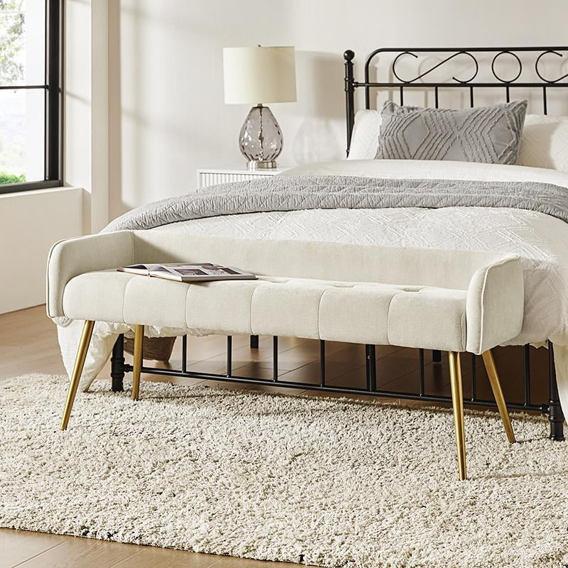 55" Upholstered Ottoman Bench with Arms Low Back,End of Bed Entryway ...