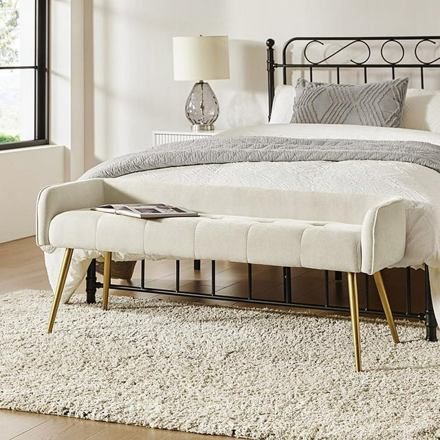 55" Upholstered Ottoman Bench with Arms Low Back,End of Bed Entryway ...