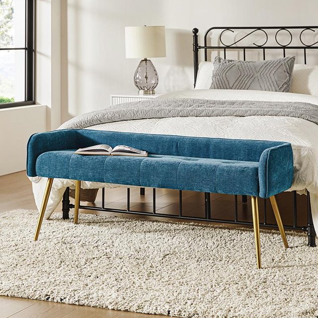 55" Upholstered Ottoman Bench with Arms Low Back,End of Bed Entryway ...