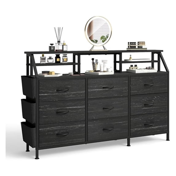 55''W Dresser for Bedroom, 9 Fabric Drawers & 2 Open Shelves for Closet ...