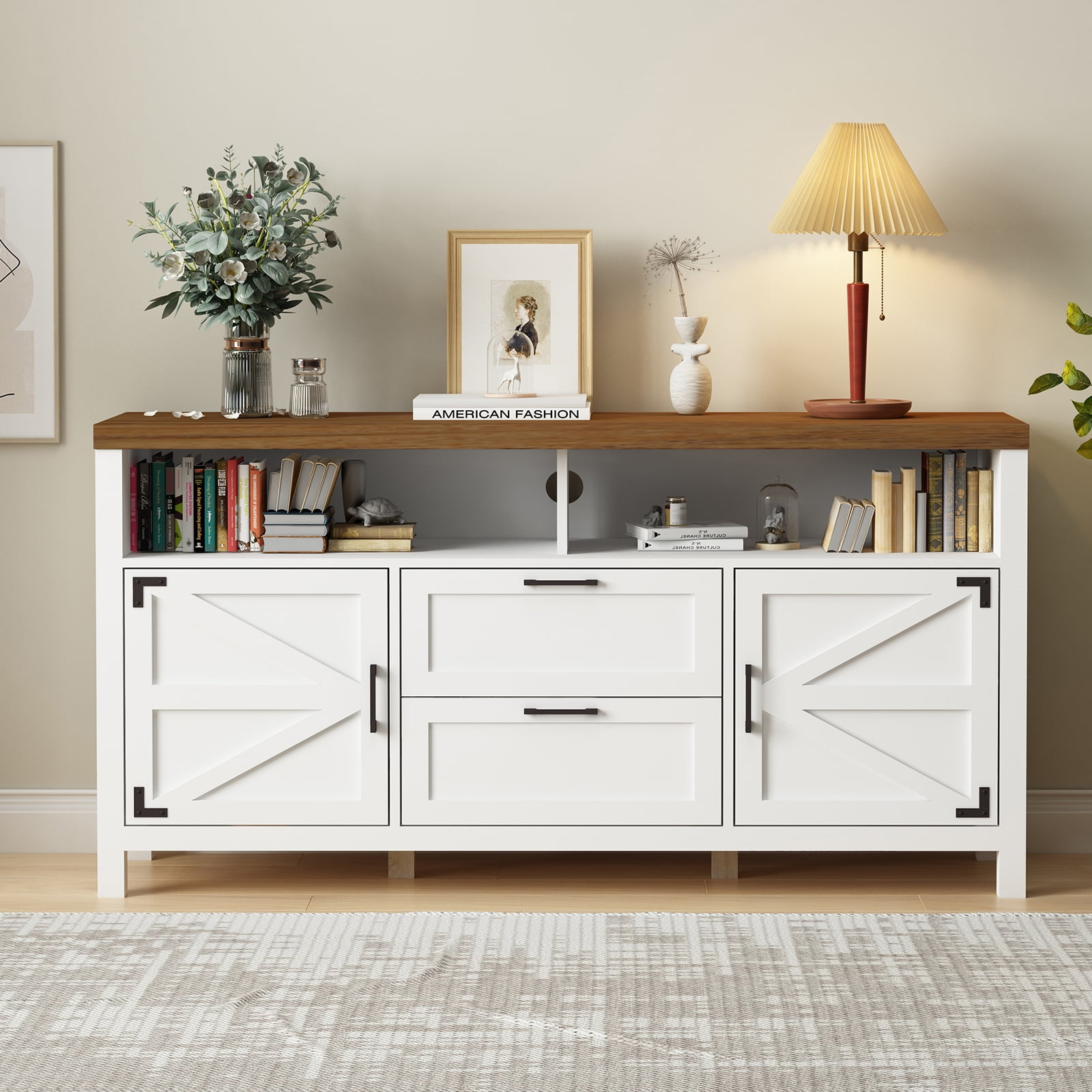 55"W Modern TV Stand for 55 Inch TV, Farmhouse Barn Door Modern ...
