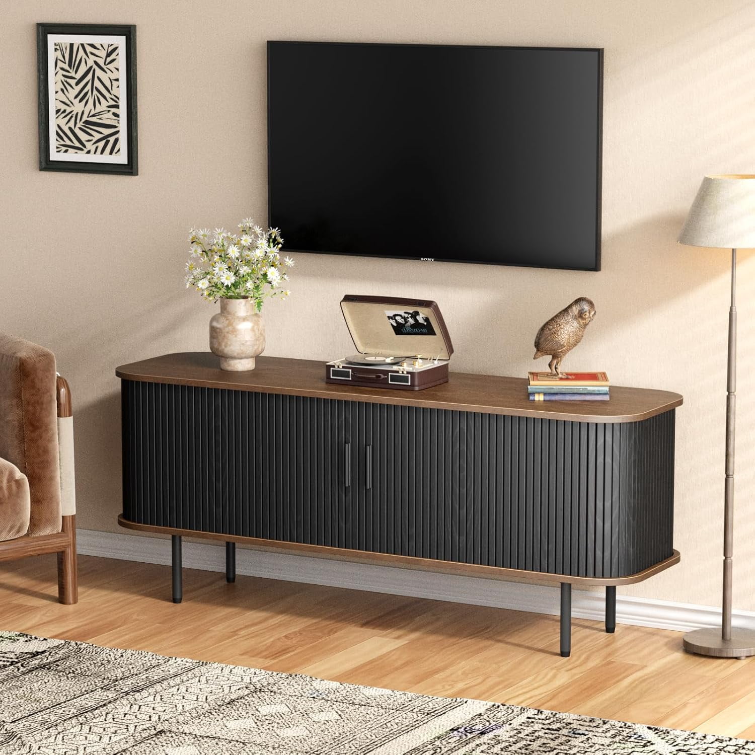 55''W Storage Cabinet, Fluted Sideboard Buffet Cabinet with Storage ...