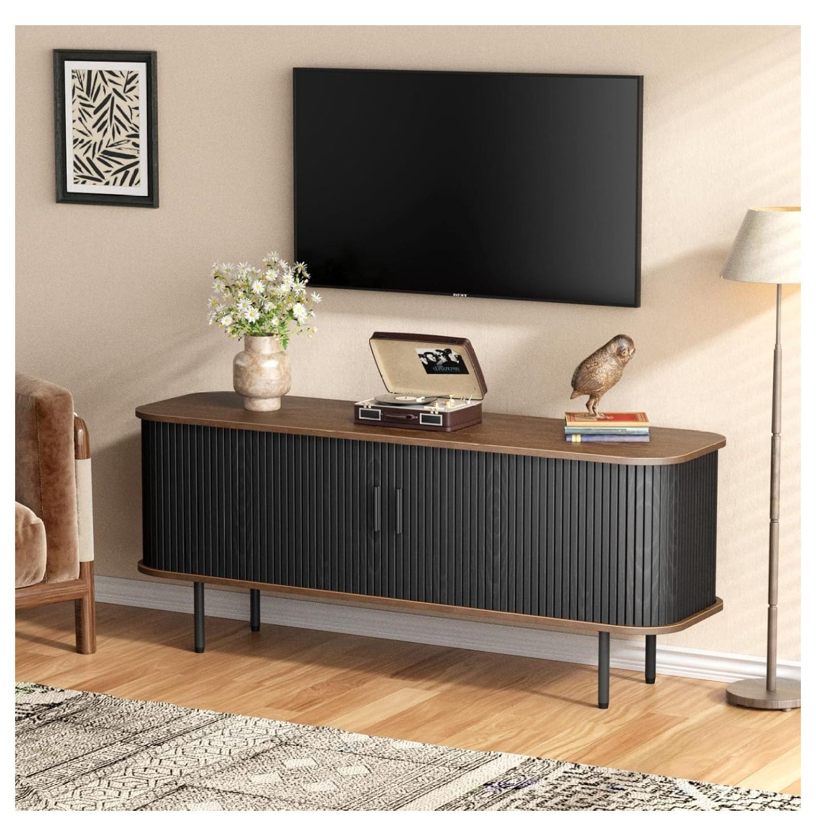 55''W Storage Cabinet, Fluted Sideboard Buffet Cabinet with Storage, Console Table Credenza with ...