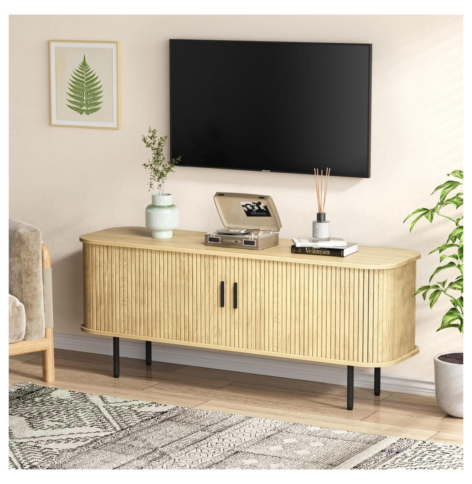 55''W Storage Cabinet, Fluted Sideboard Buffet Cabinet with Storage, Console Table Credenza with ...