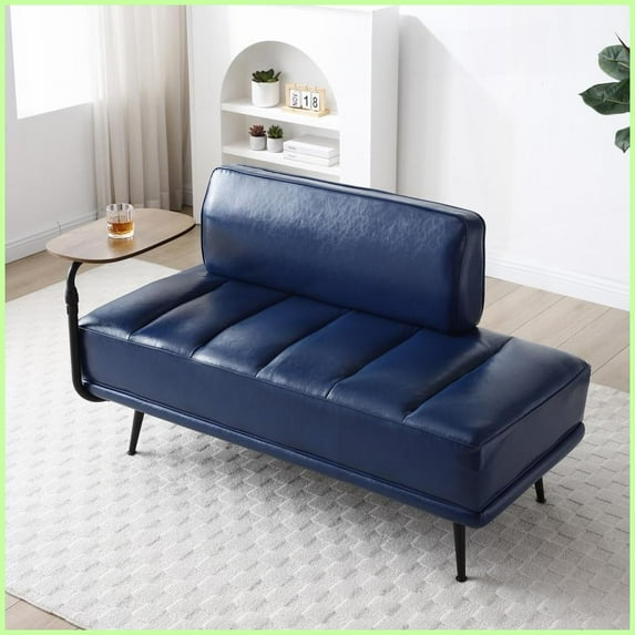 55” Wide Modern Blue Faux Leather End-of-Bed Bench with 360° Swivel ...