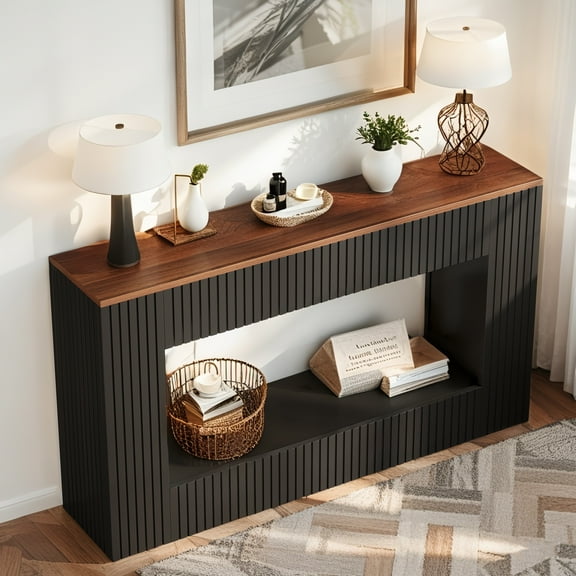 41" Industrial Black Wood Console Table with X-Shape Metal Frame ...
