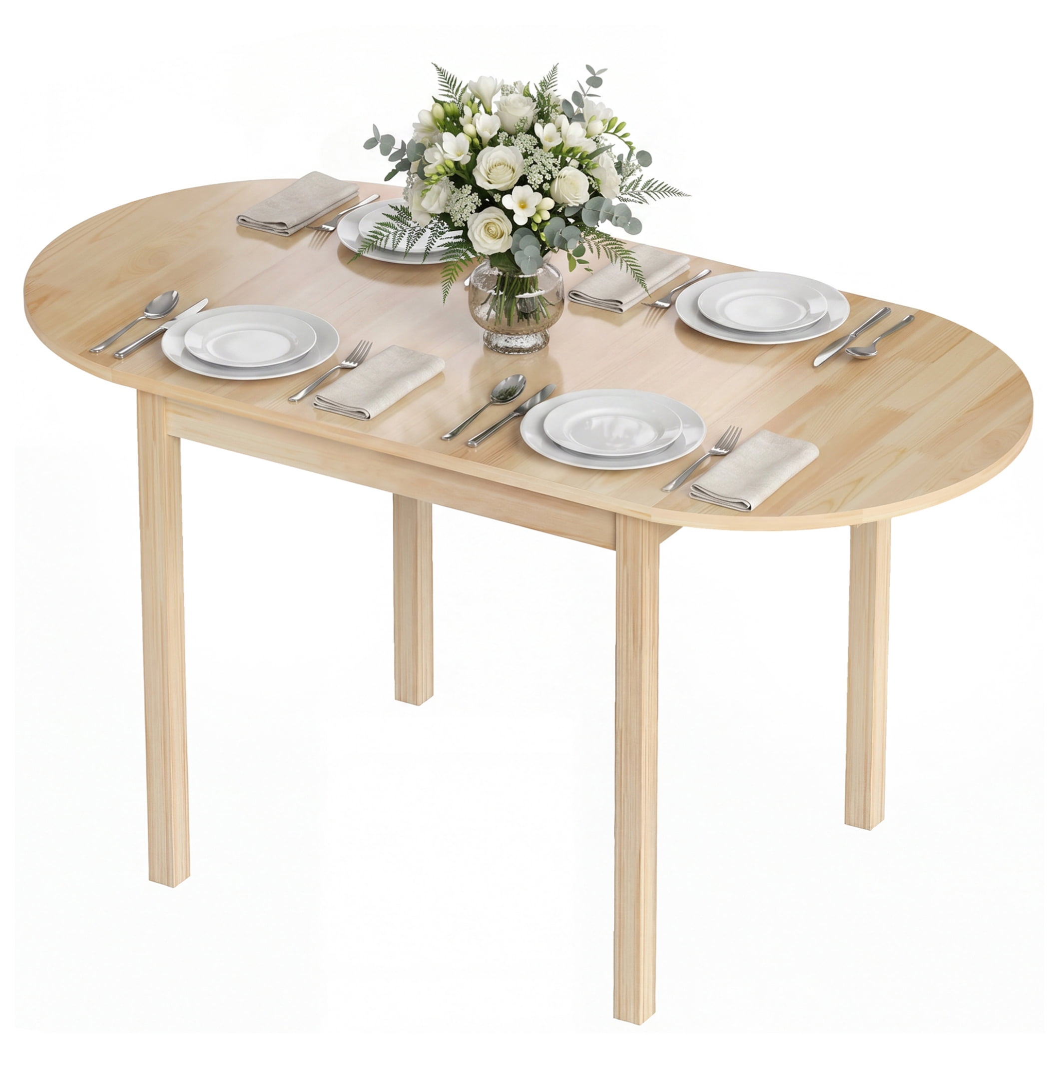 55" Wood Kitchen Table, Drop Leaf Dining Table for Small Spaces ...