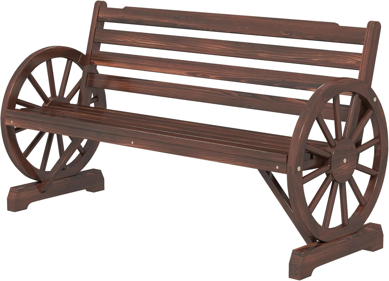 55" Wooden Rustic Wagon Wheel Bench, Outdoor Bench Seat, S 2-Person ...