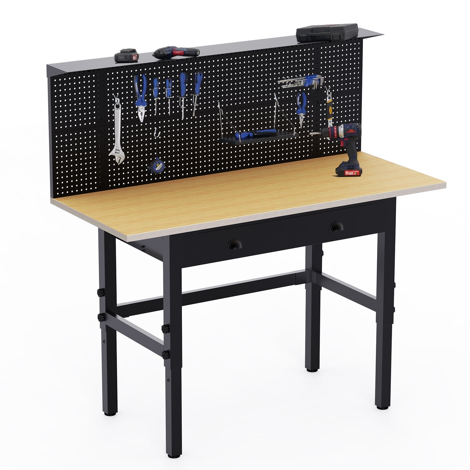55" Workbench with Pegboard and Drawers, Dextra Height Adjustable ...
