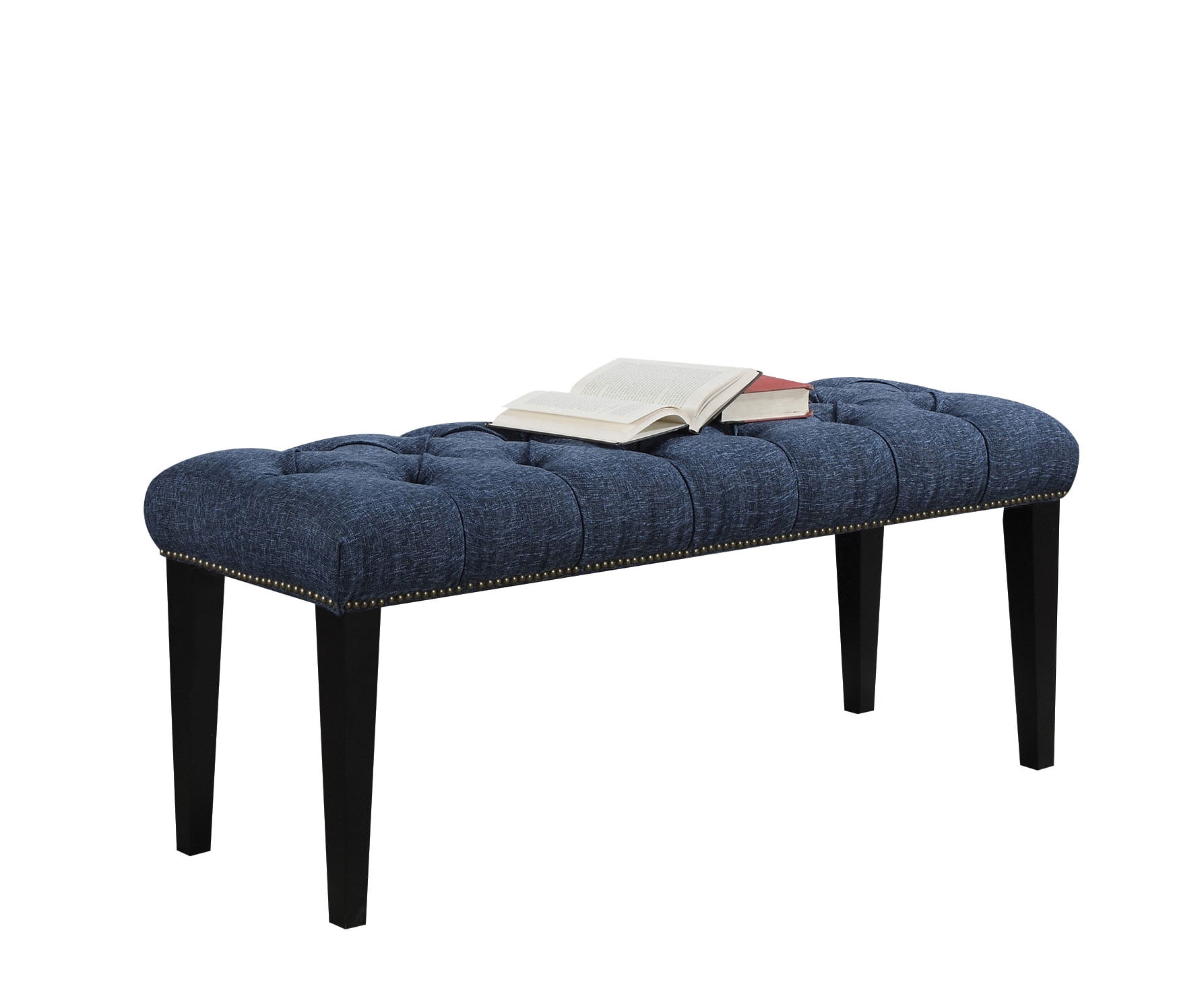 55" X 17" X 21" Blue Linen And Espresso Bench - Walmart.com