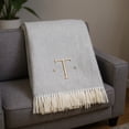 55" X 70" Gray And White Herringbone Cotton Blend T Initial Throw ...