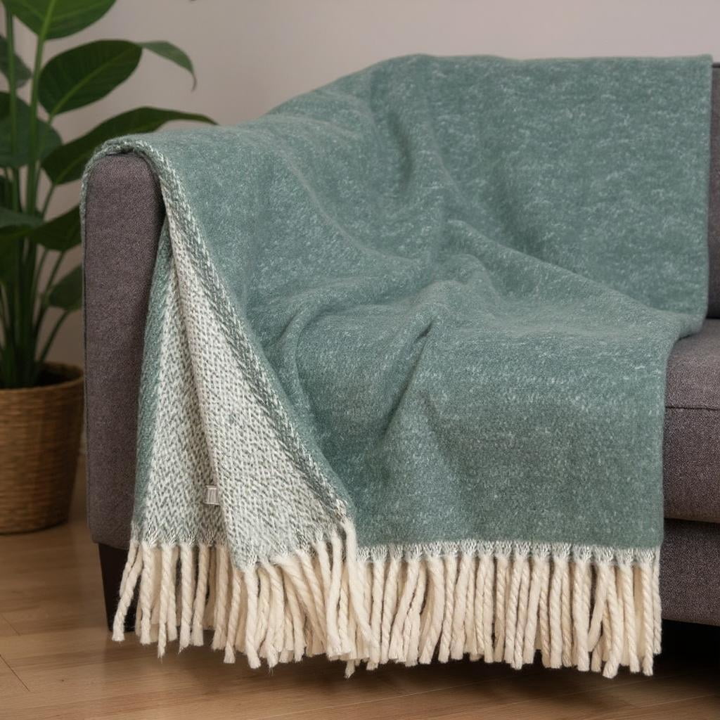 55" X 70" Sage And White Cotton Blend Woven Chevron Plush Throw Blanket ...